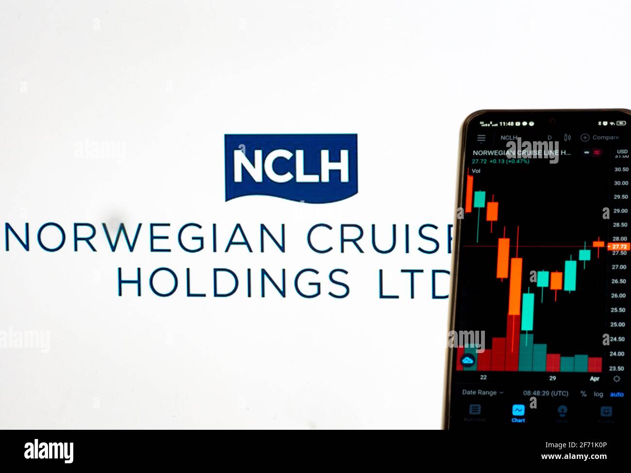 In this photo illustration the stock market information of Norwegian ...