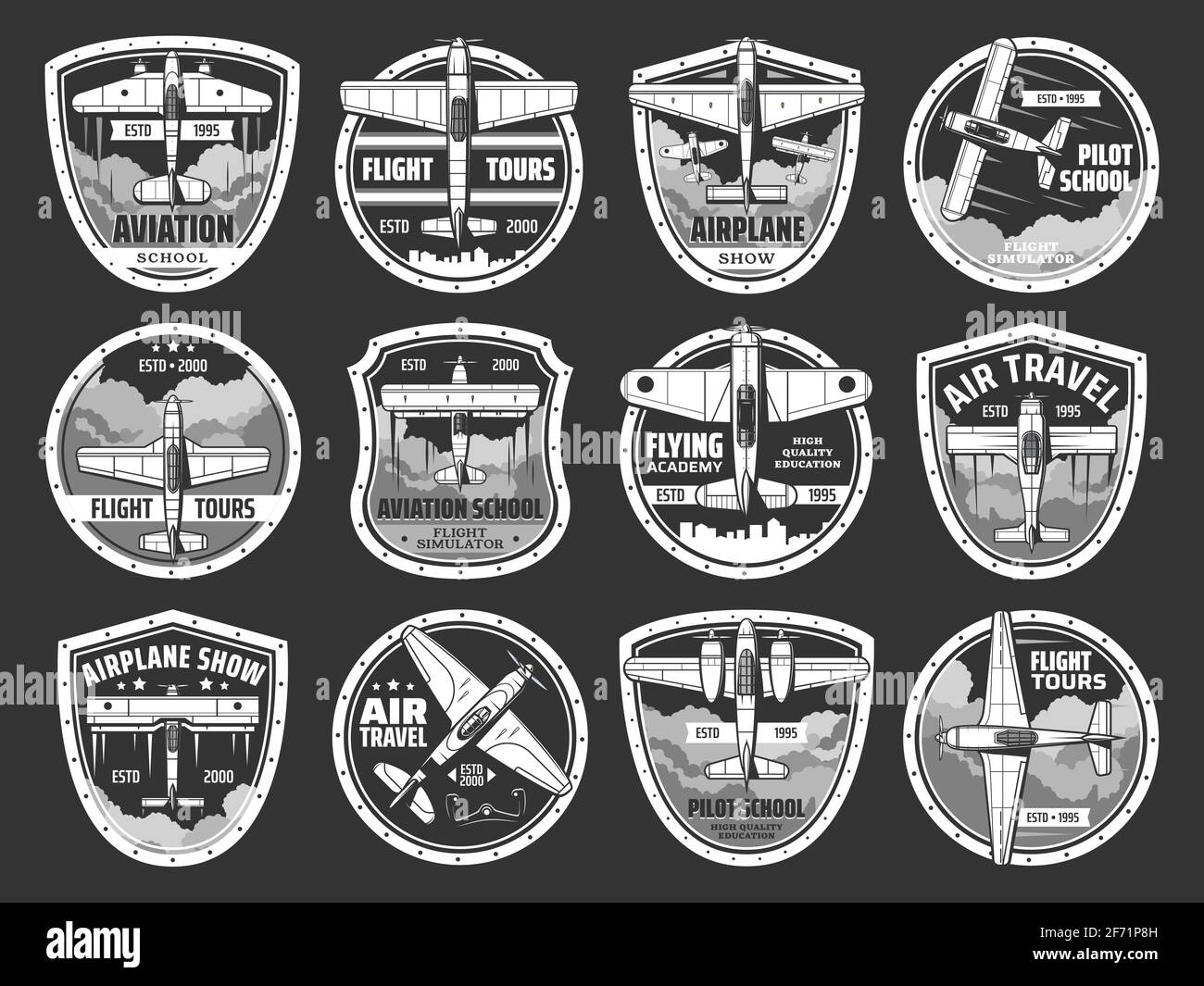 Aviation school and air tours vector icons set Stock Vector Image & Art ...