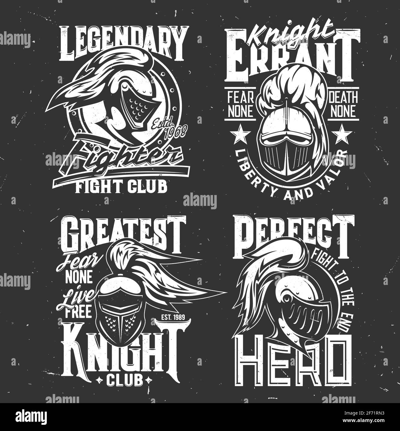 Tshirt prints with knight heads vector mascots set Stock Vector Image ...