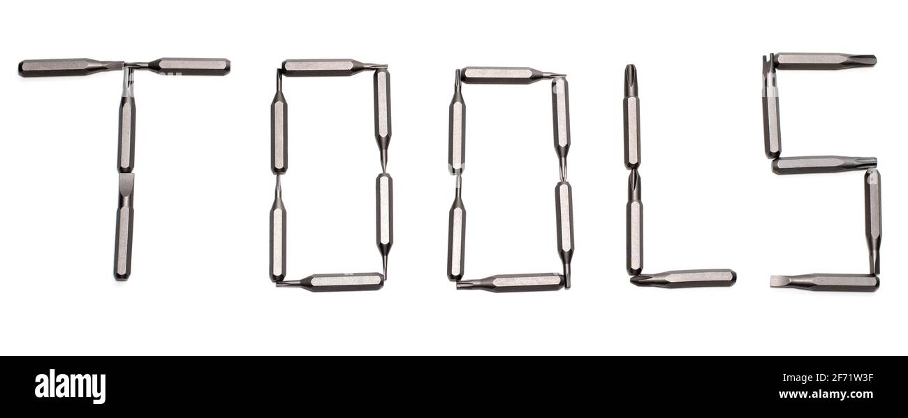Word tools made of bits on a white background. Set of bits for ...