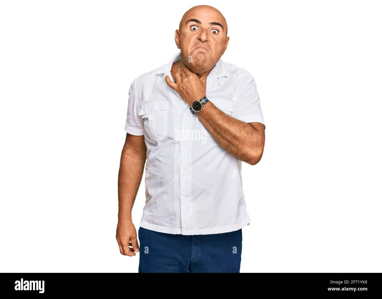 Mature middle east man with mustache wearing casual white shirt ...