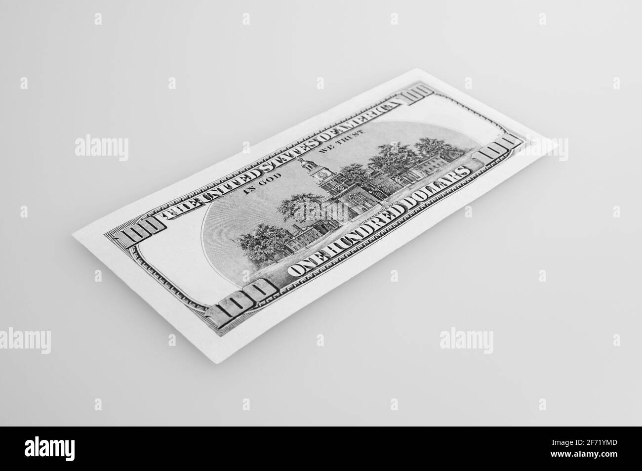 One hundred dollar cash bill on a light background. Layout, mockup ...