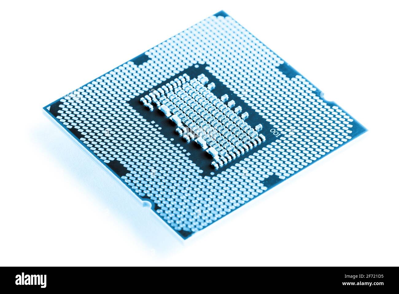 blue tone image of CPU (Central Processing Unit) on white background ...