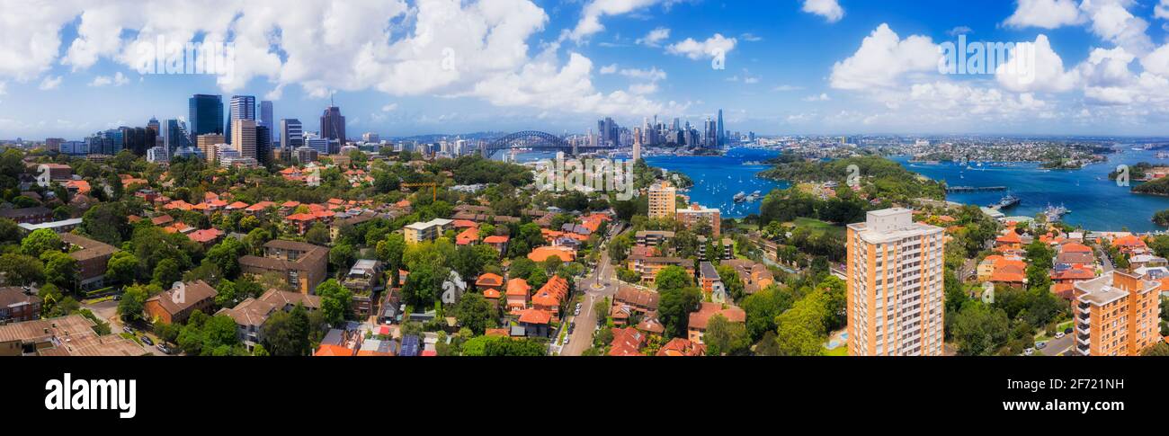 Aerial panorama over North Sydney and NOrth shore across Harbour to ...