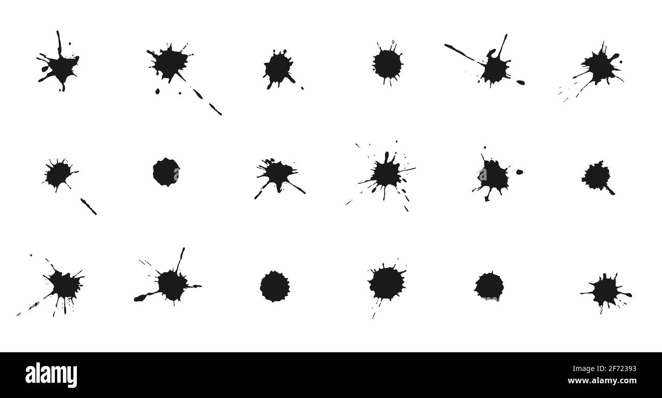 Ink blots and splashes. Collection of handdrawn blobs, drops and ...
