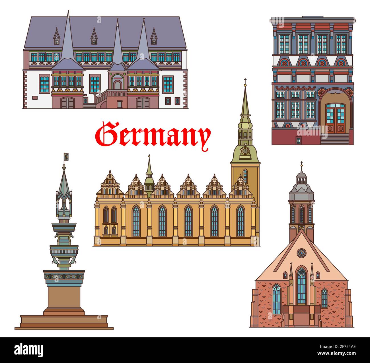 Germany landmarks architecture cathedrals churches Stock Vector Image ...