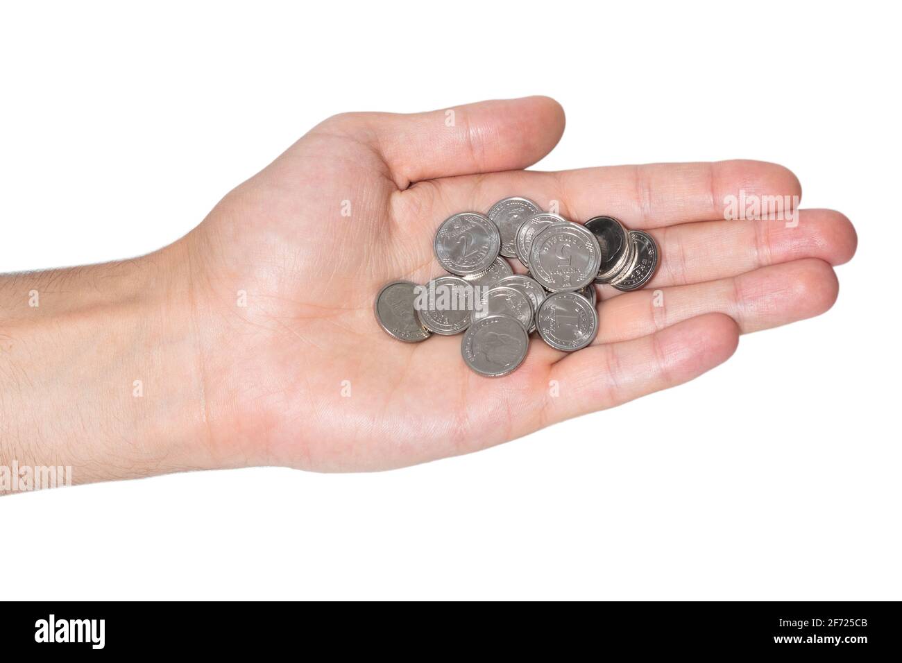 Coins in hands. Hand holding coins. Ukrainian money Stock Photo - Alamy