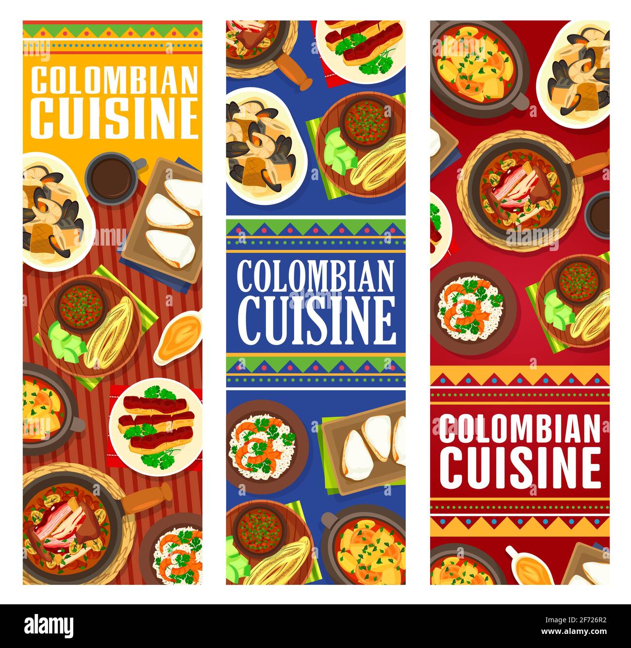 Colombian food, Colombia cuisine cartoon banners Stock Vector Image ...