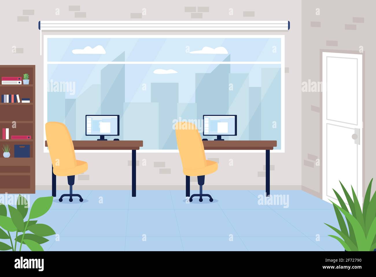 Office work desks illustration Stock Vector Images - Alamy