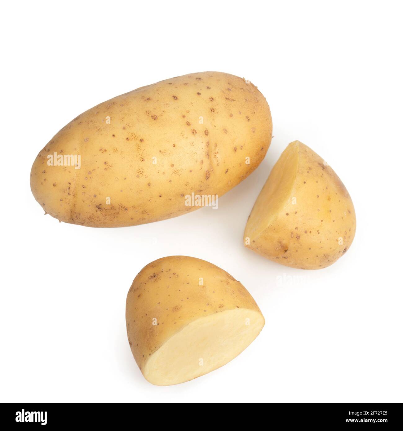 Isolated potatoes. Whole potatoe and cut isolated on white background ...