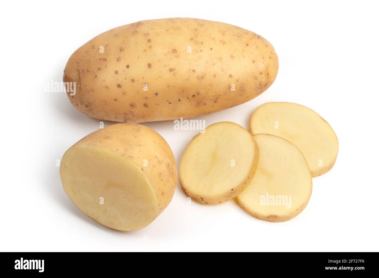 Isolated potatoes. Whole potatoe and cut isolated on white background ...