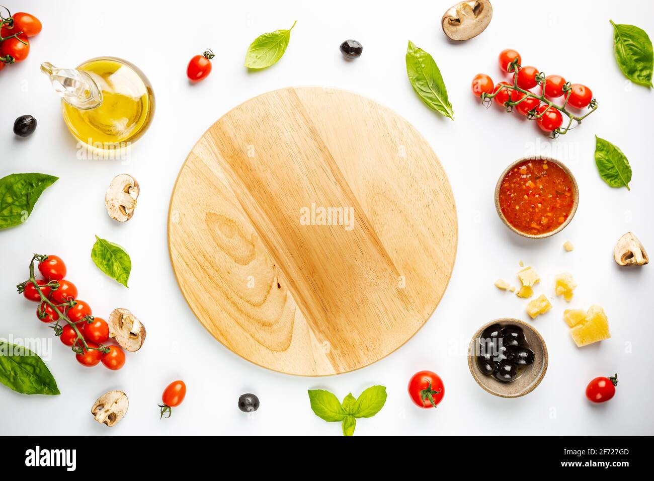 Food ingredients and spices for cooking delicious italian pizza on ...
