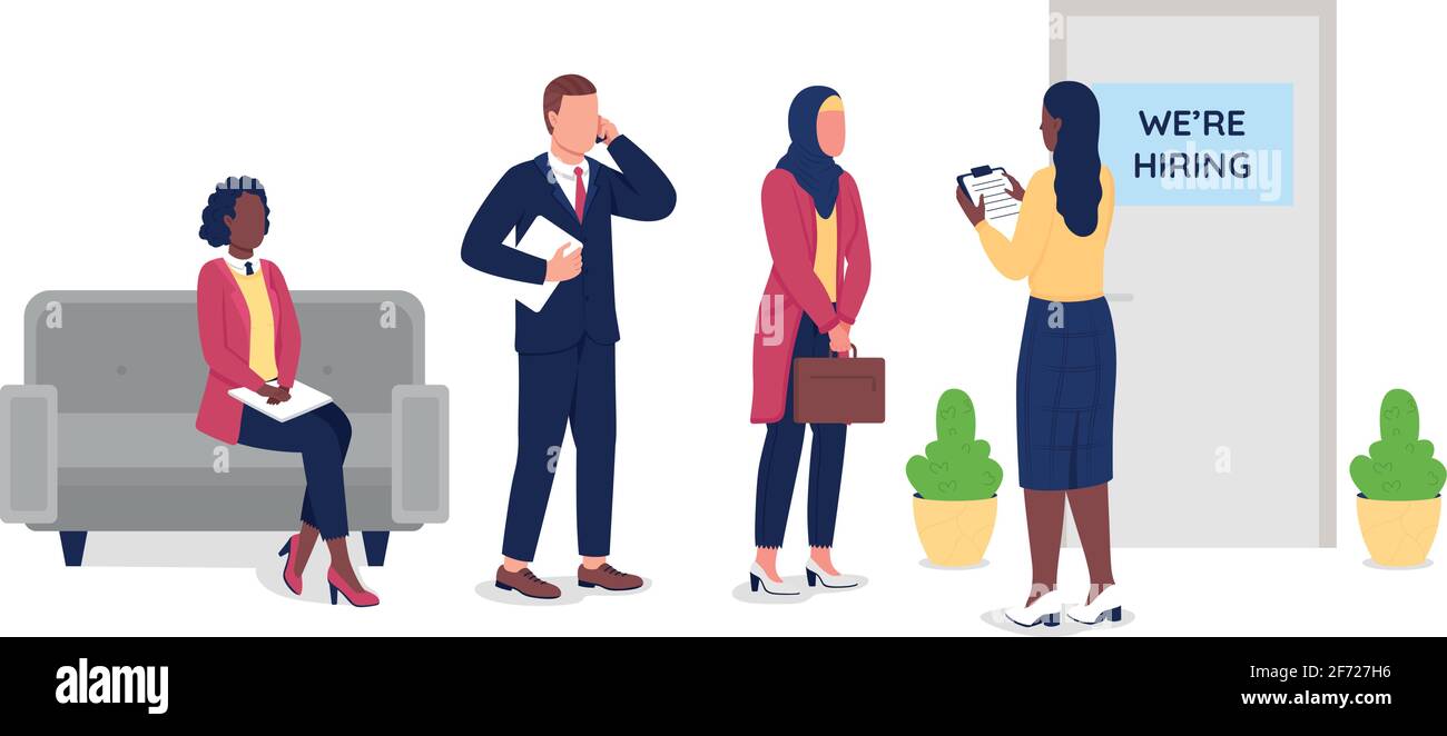 Candidate waiting for job interview flat color vector faceless ...