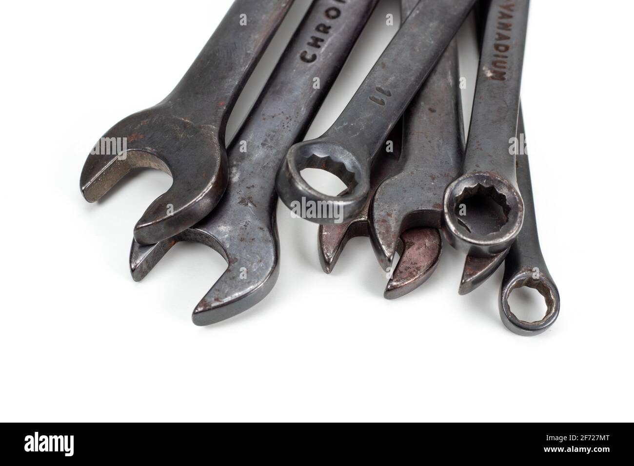Spanner Set Isolated. dark coloured spanners on white background Stock ...