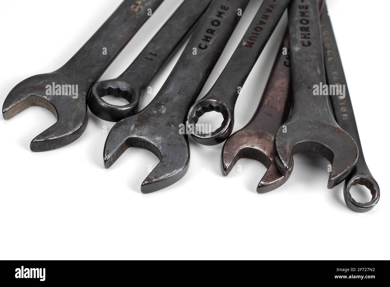 Spanner Set Isolated. dark coloured spanners on white background Stock ...