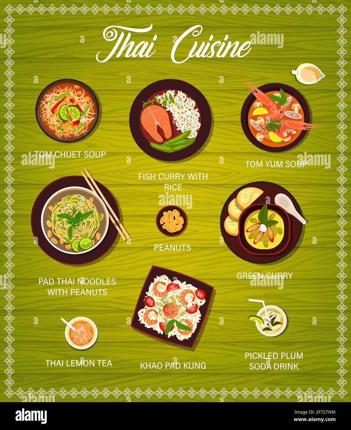 Thai cuisine food, restaurant menu meals, dishes Stock Vector Image ...