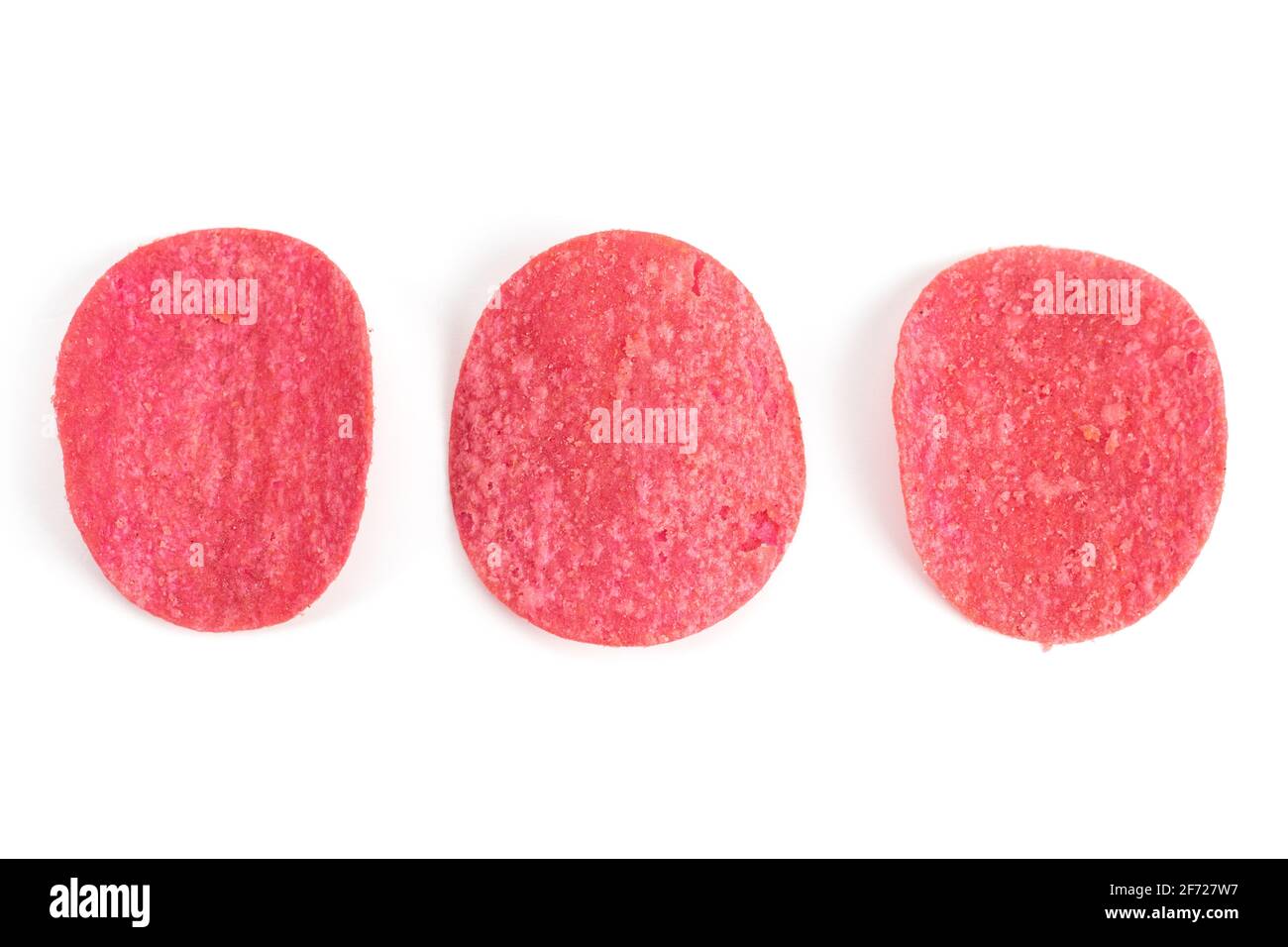 Pink potato chips isolated on white background Stock Photo - Alamy