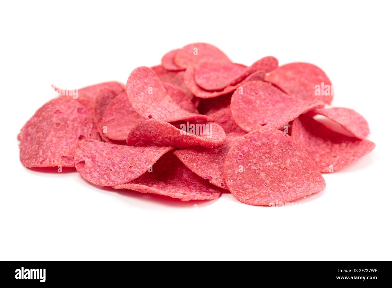 Pink potato chips isolated on white background Stock Photo - Alamy