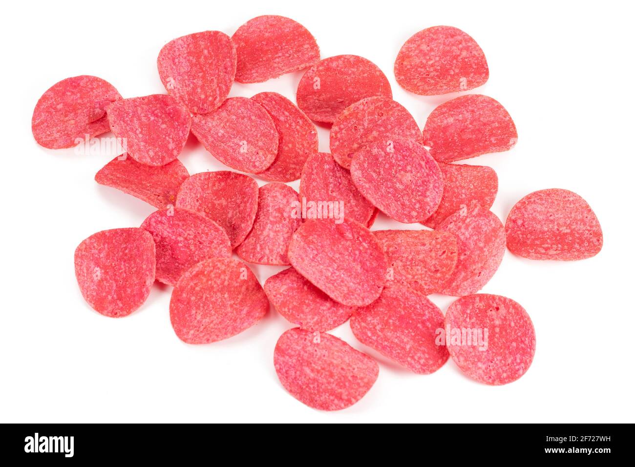 Pink potato chips isolated on white background Stock Photo - Alamy