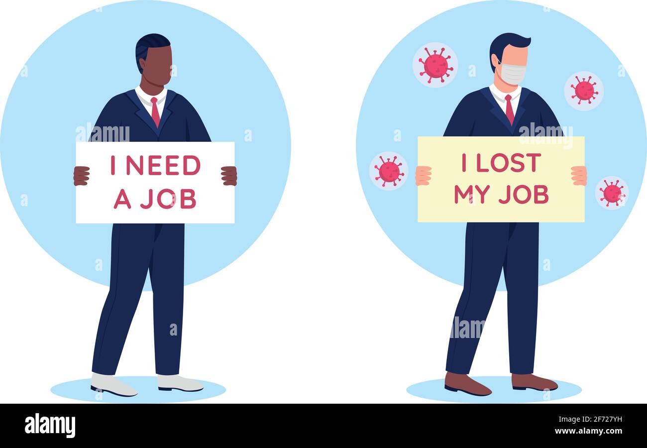 Jobless people with cardboard signs flat concept vector illustration ...