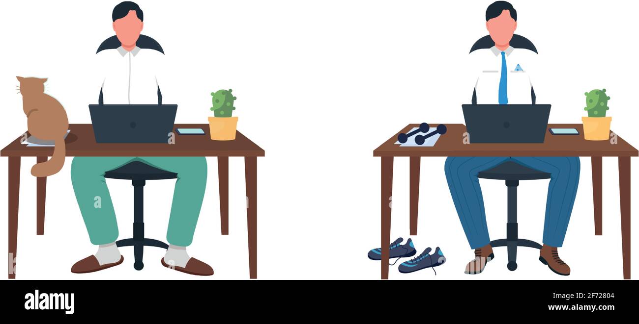 Business man at desk flat color vector faceless character set Stock ...