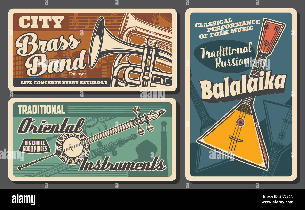 Folk music instrument and musical note banners Stock Vector Image & Art ...