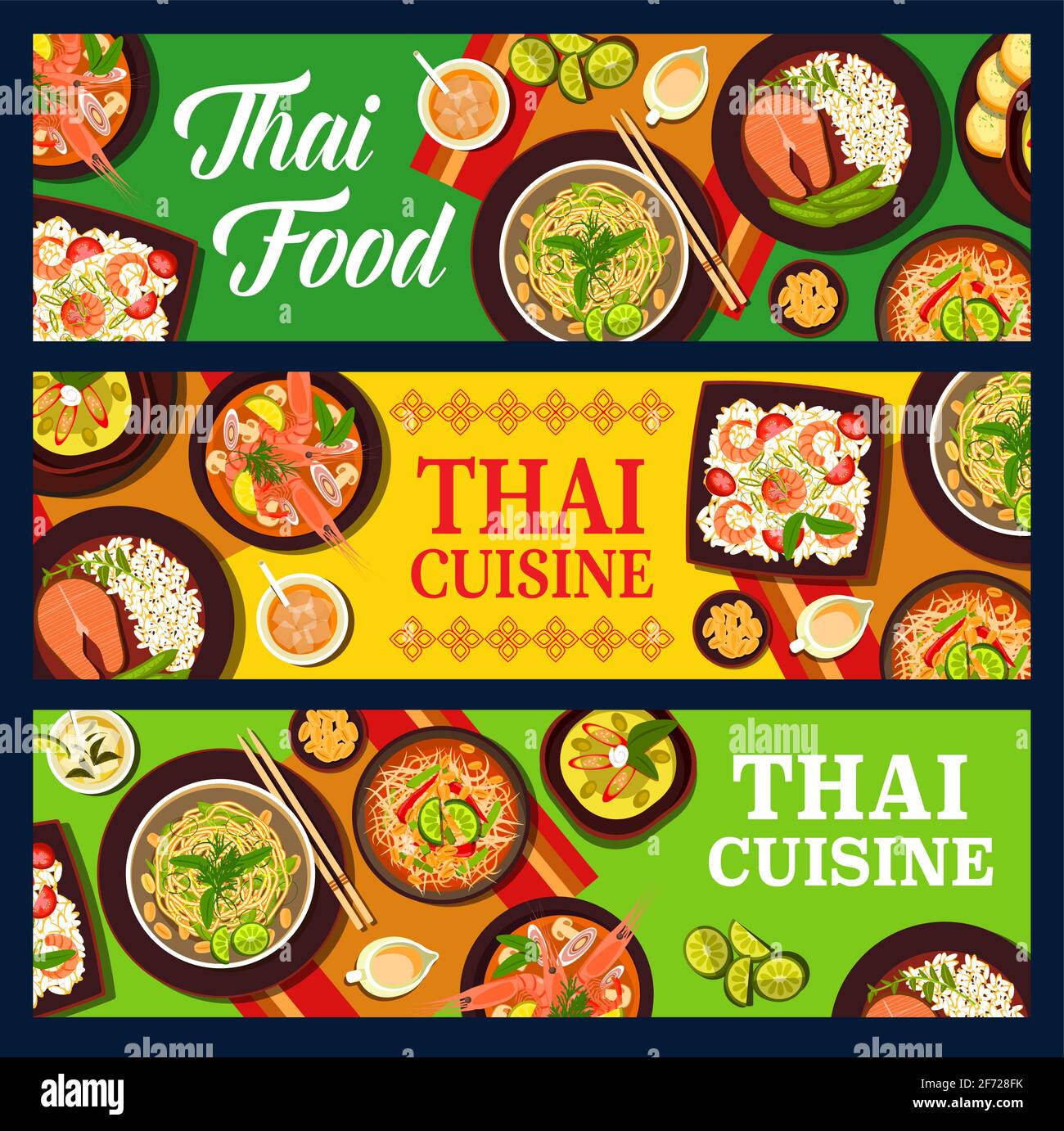 Thai food cuisine, Thailand Asian dishes, banners Stock Vector Image ...