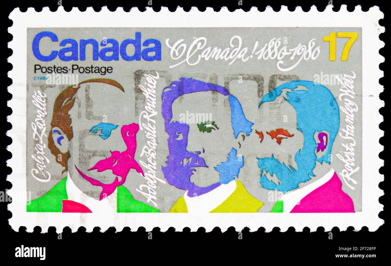 MOSCOW, RUSSIA - FEBRUARY 28, 2021: Postage stamp printed in Canada ...