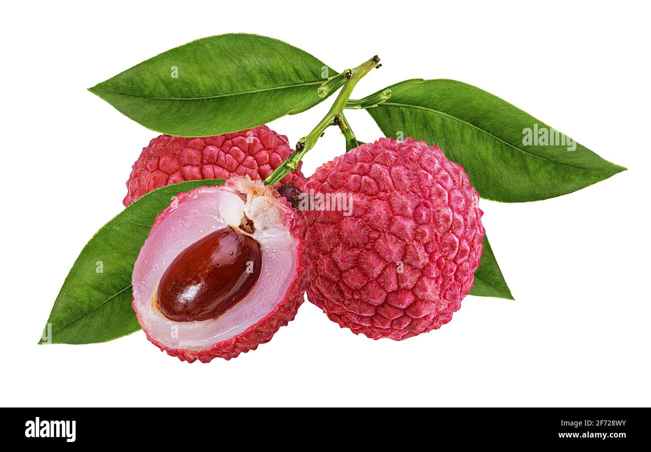 Fresh lychee with leaves isolated on white background Stock Photo - Alamy