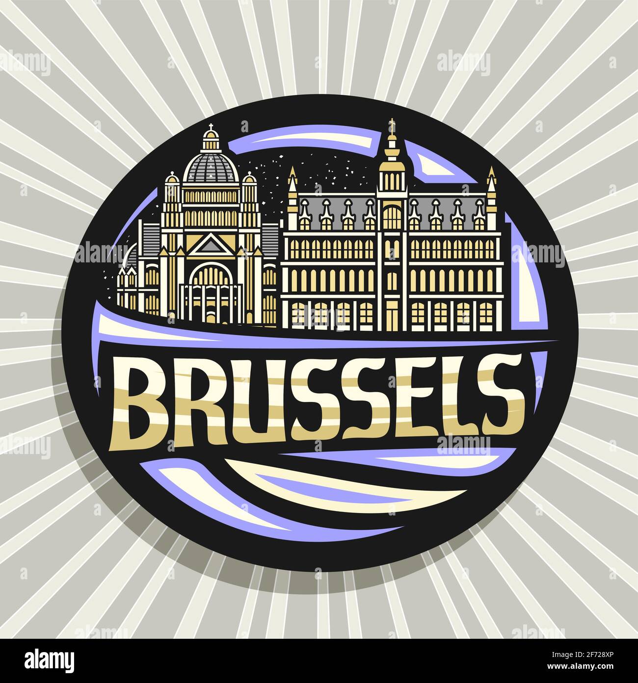 Vector logo for Brussels, black decorative badge with outline ...