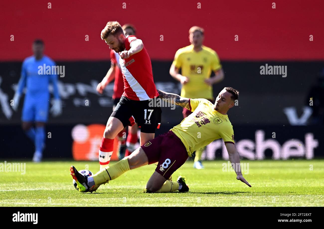 Southampton's Stuart Armstrong (left) and Burnley's Josh Brownhill ...
