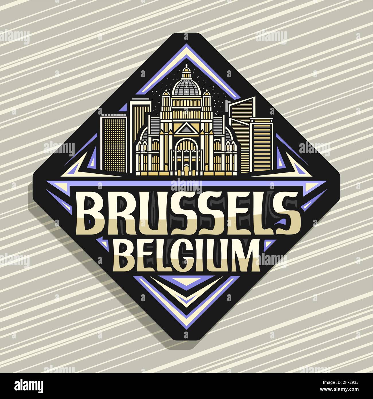 Vector logo for Brussels, black rhombus road sign with outline ...