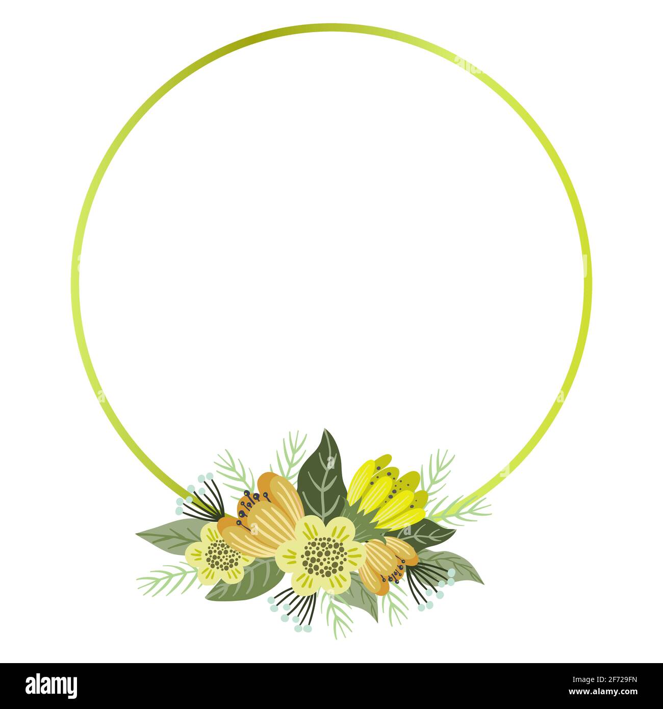 Vector cute hand drawn bouquet of flowers with golden circle frame ...