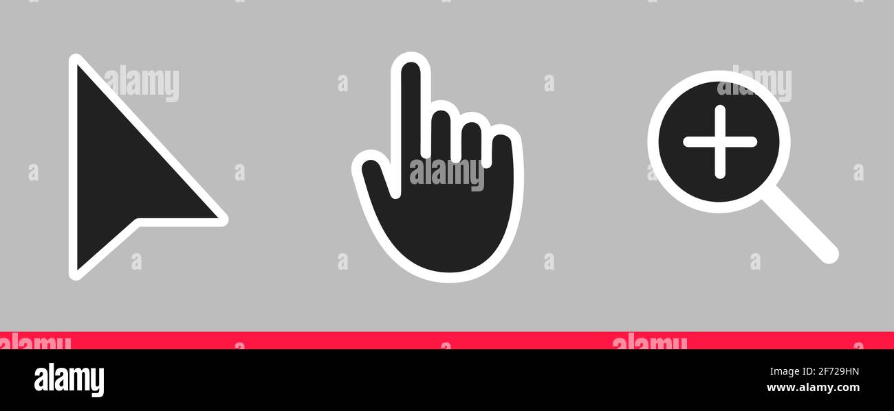 Black and white arrow, hand and magnifier mouse cursor icons vector ...