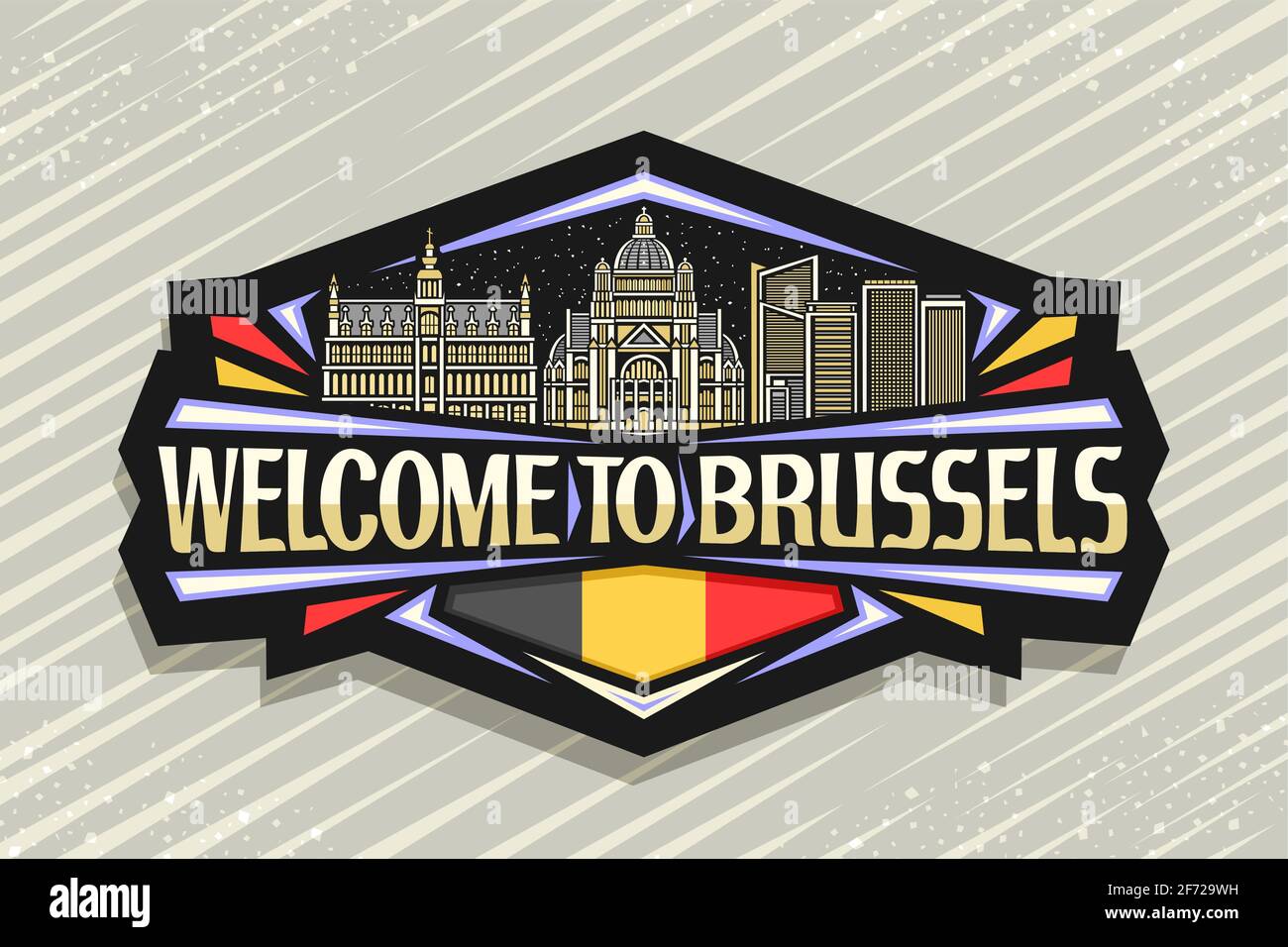 Vector logo for Brussels, black decorative tag with line illustration ...