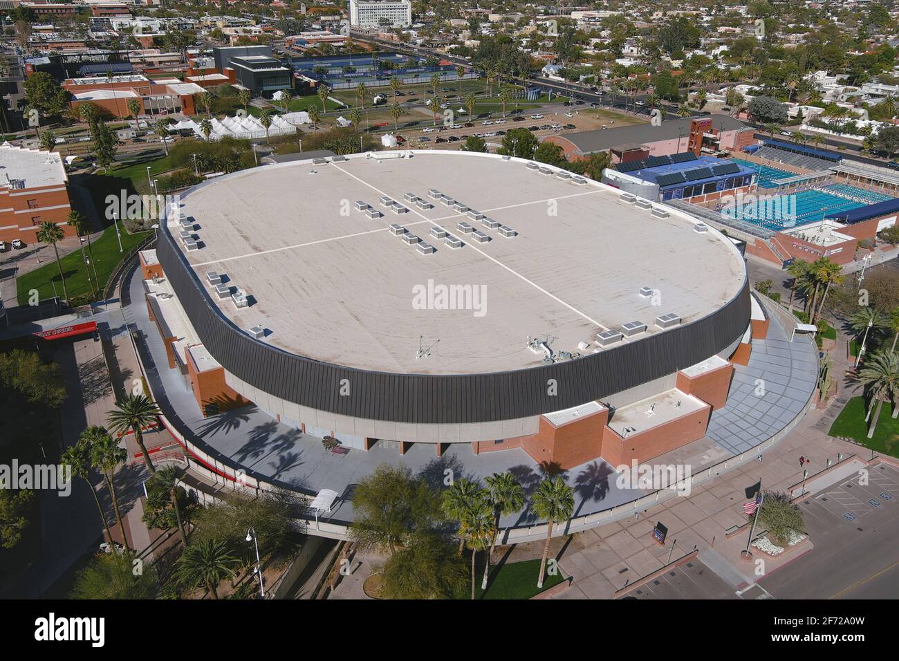 An aerial view of the McKale Center on the campus of the University of ...