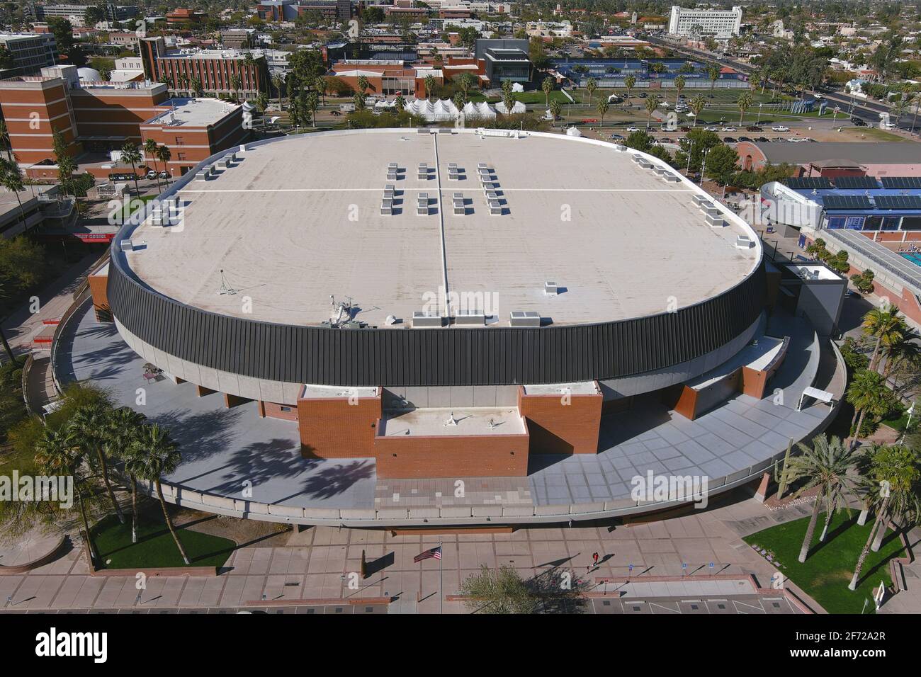An aerial view of the McKale Center on the campus of the University of ...