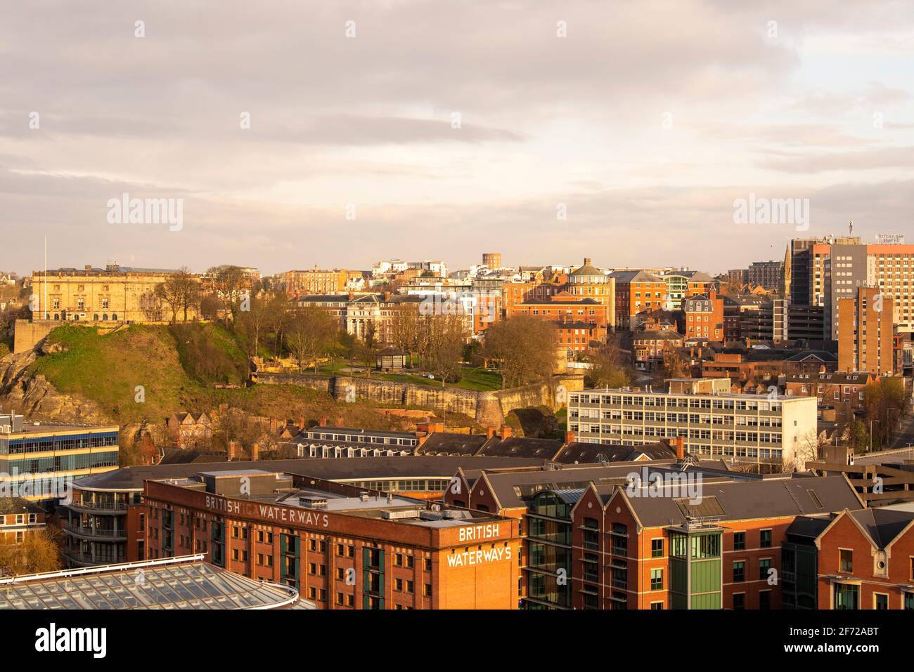 Early morning light in Nottingham City, viewed from the roof of the ...