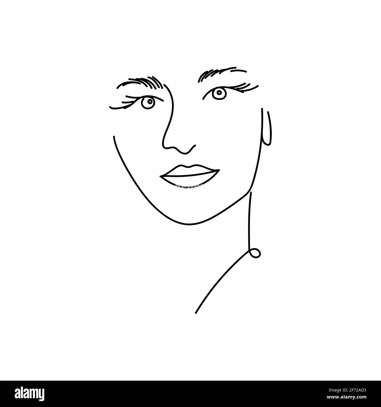 Modern Abstract Face Portrait Linear Ink Brush Line Art Fashion