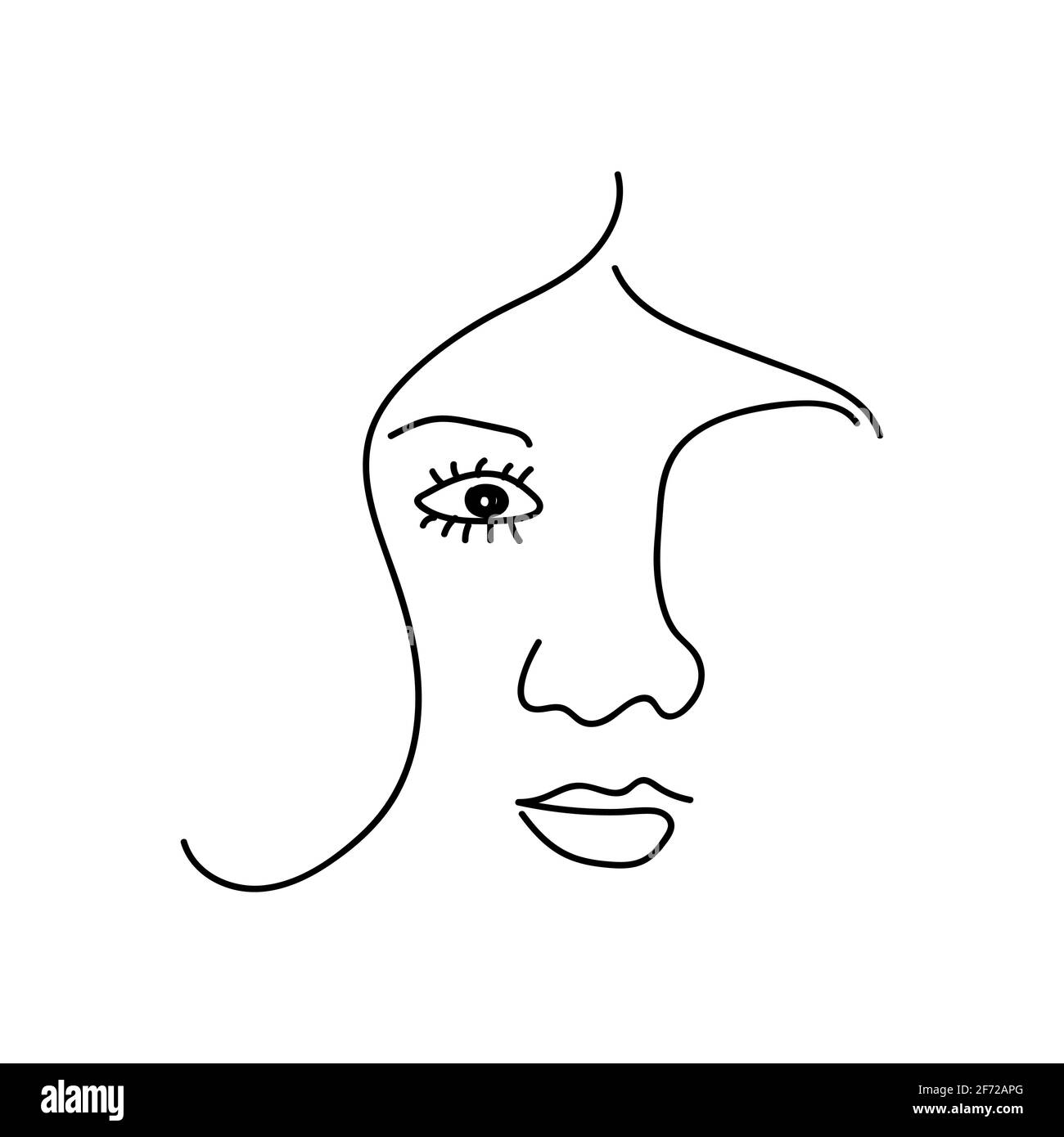 Modern Abstract Face Portrait. Linear Ink Brush. Line Art. Fashion ...