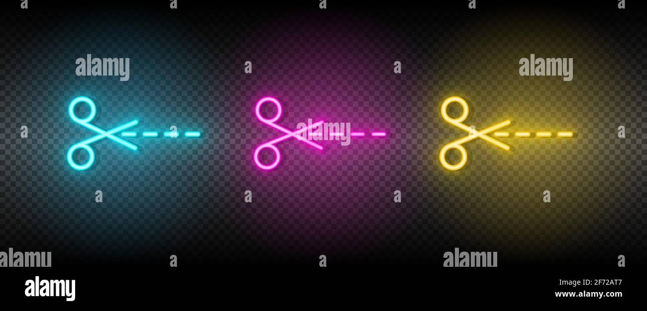 crop, scissors vector icon yellow, pink, blue neon set. Tools vector ...