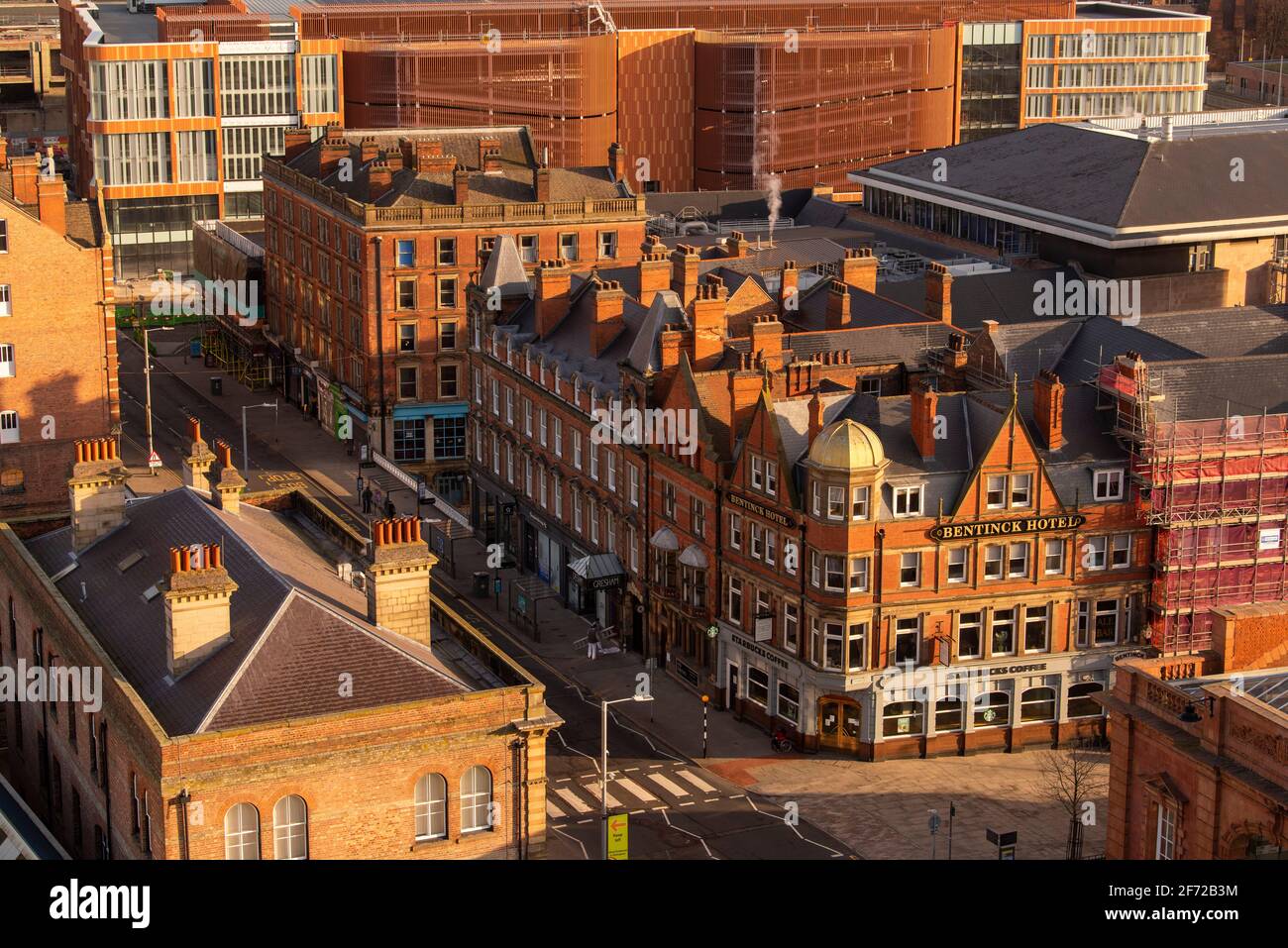 View of Carrington Street in Nottingham City, viewed from the roof of ...