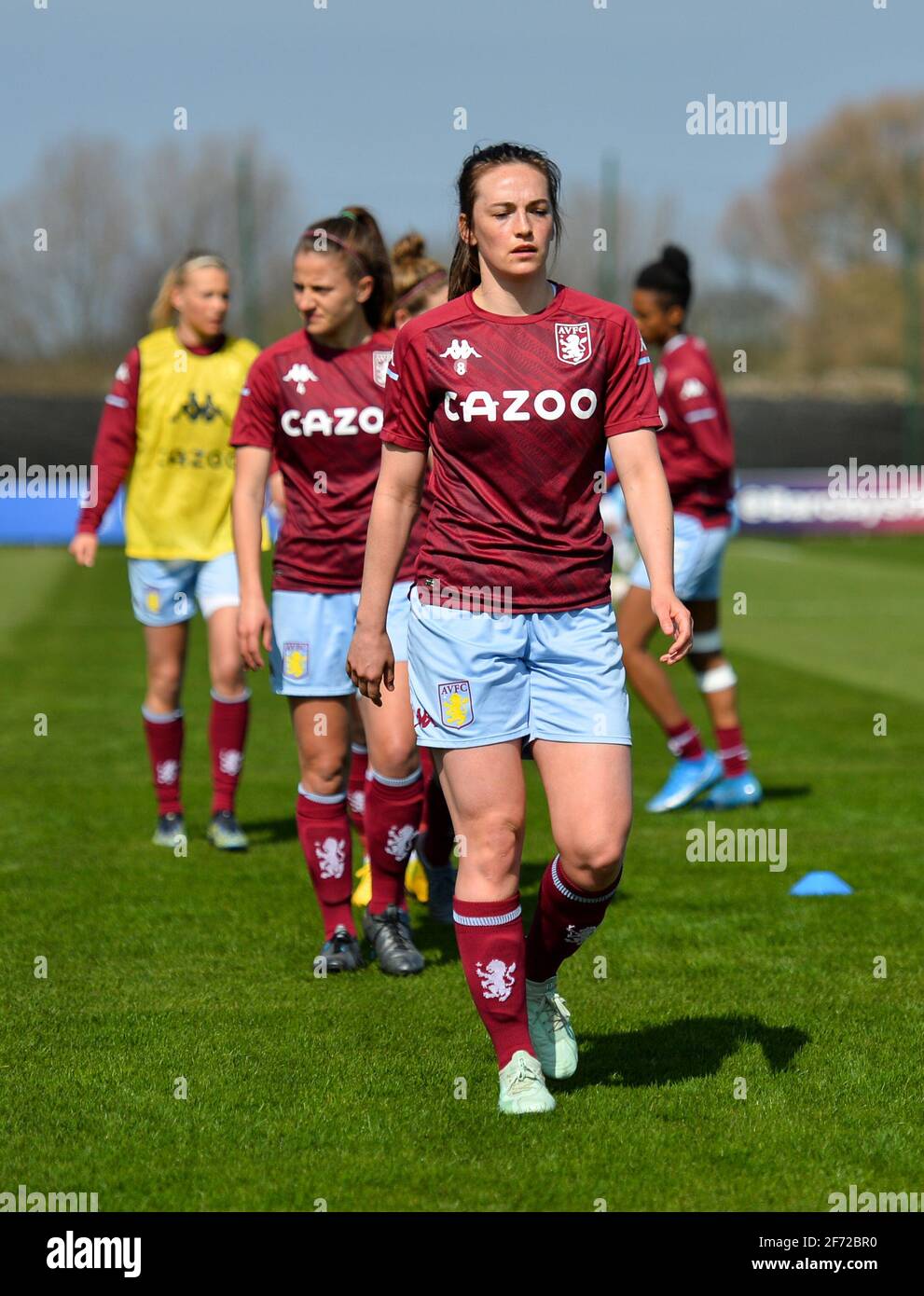 Liverpool, UK. 04th Apr, 2021. Chloe Arthur (#8 Aston Villa) warms up ...