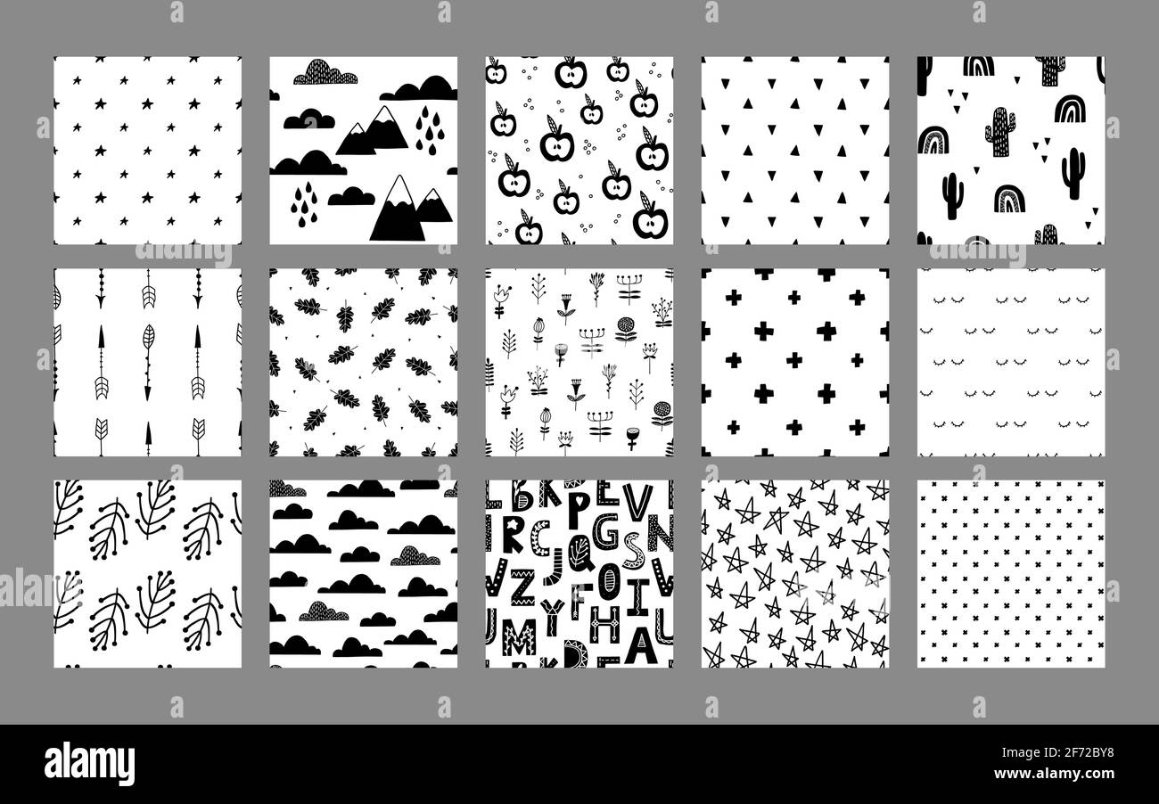 Scandinavian patterns. Endless hand drawn decorative monochrome design ...