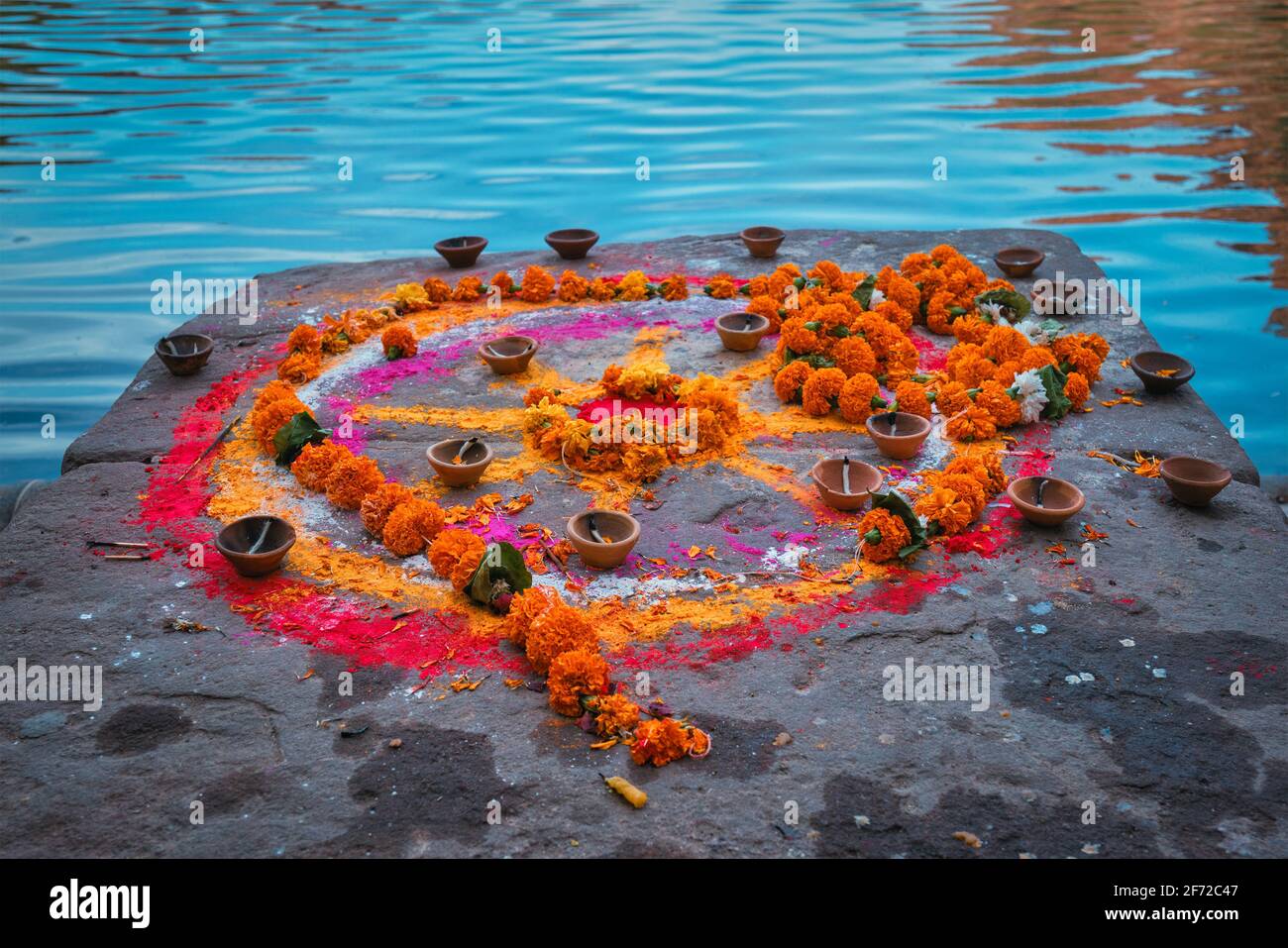 Oil Lamp Pooja Diya Lamp on ghats in Jodhpur, Rajasthan, India Stock ...