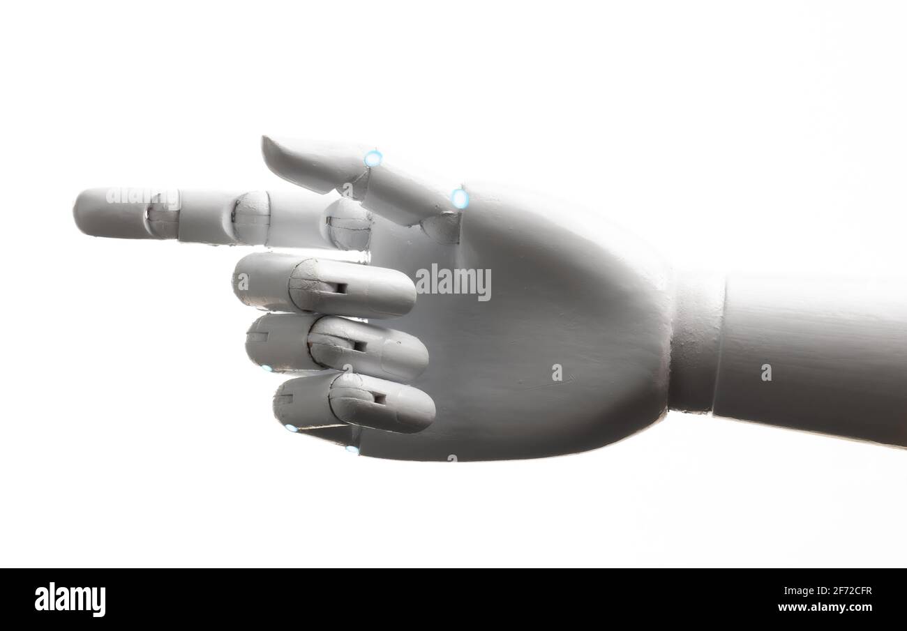 White robot hand finger point isolated on white background Stock Photo ...