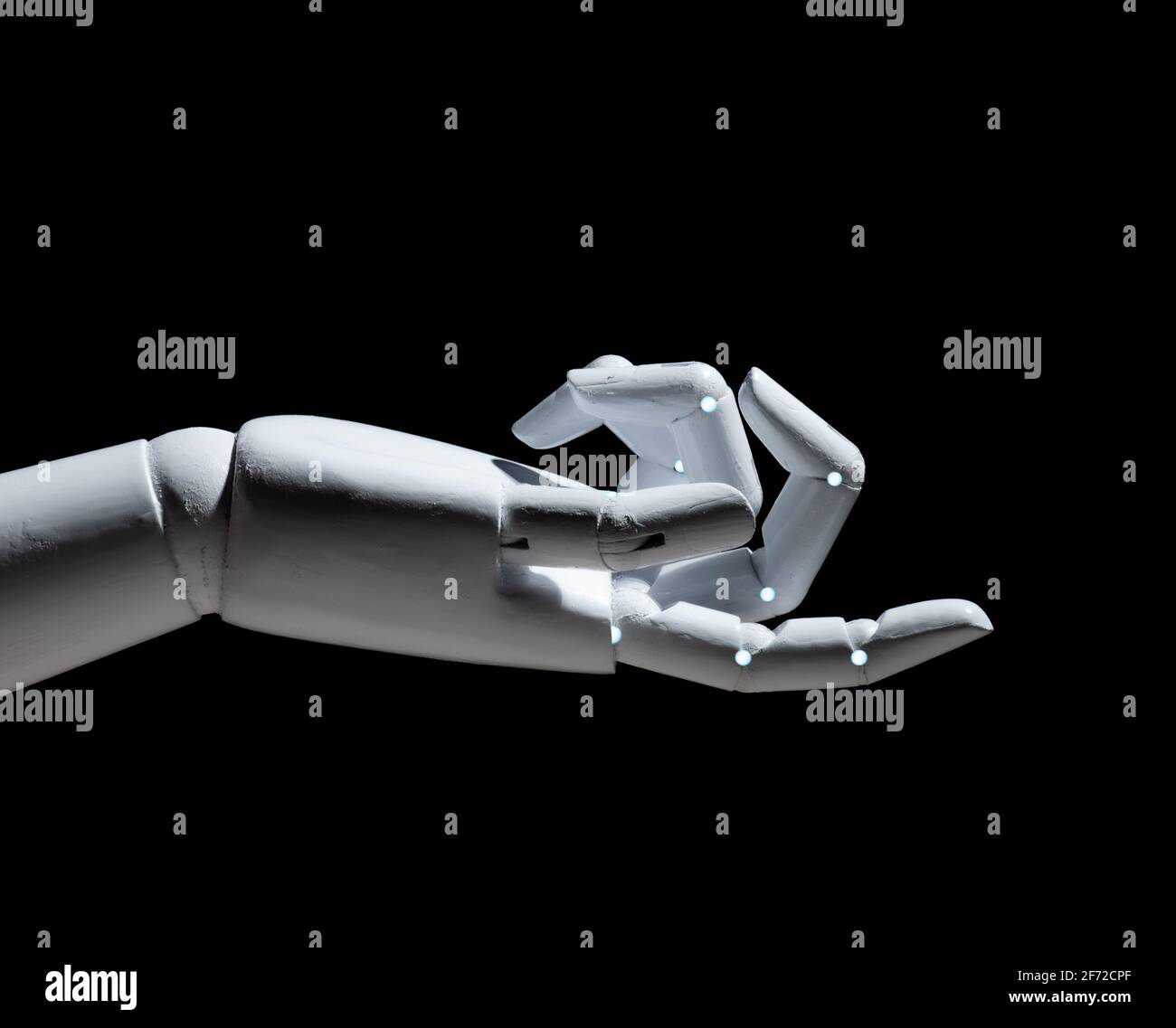 White robot hand finger point isolated on black background Stock Photo ...