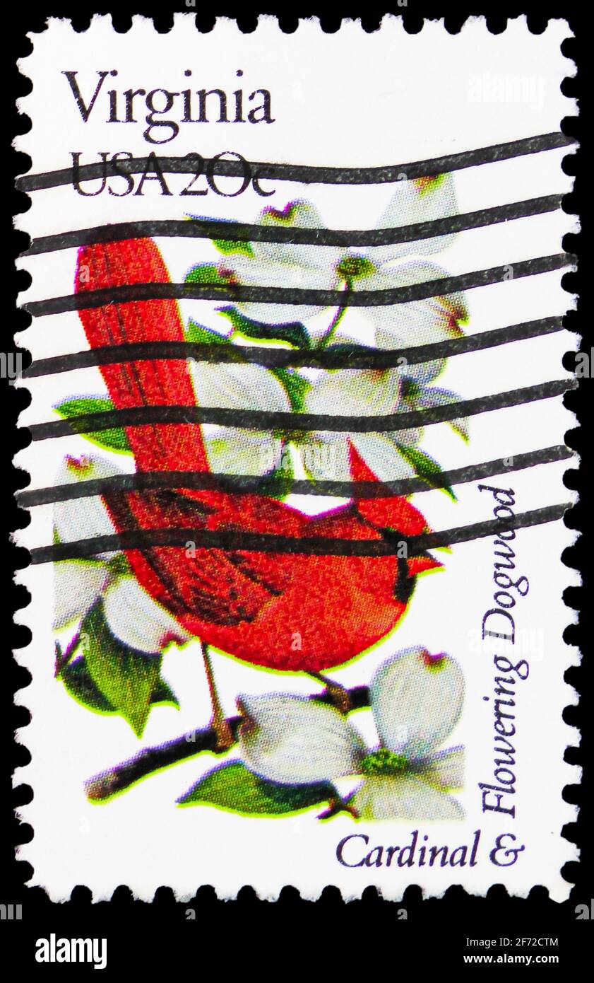 MOSCOW, RUSSIA - JANUARY 19, 2021: Postage stamp printed in United ...