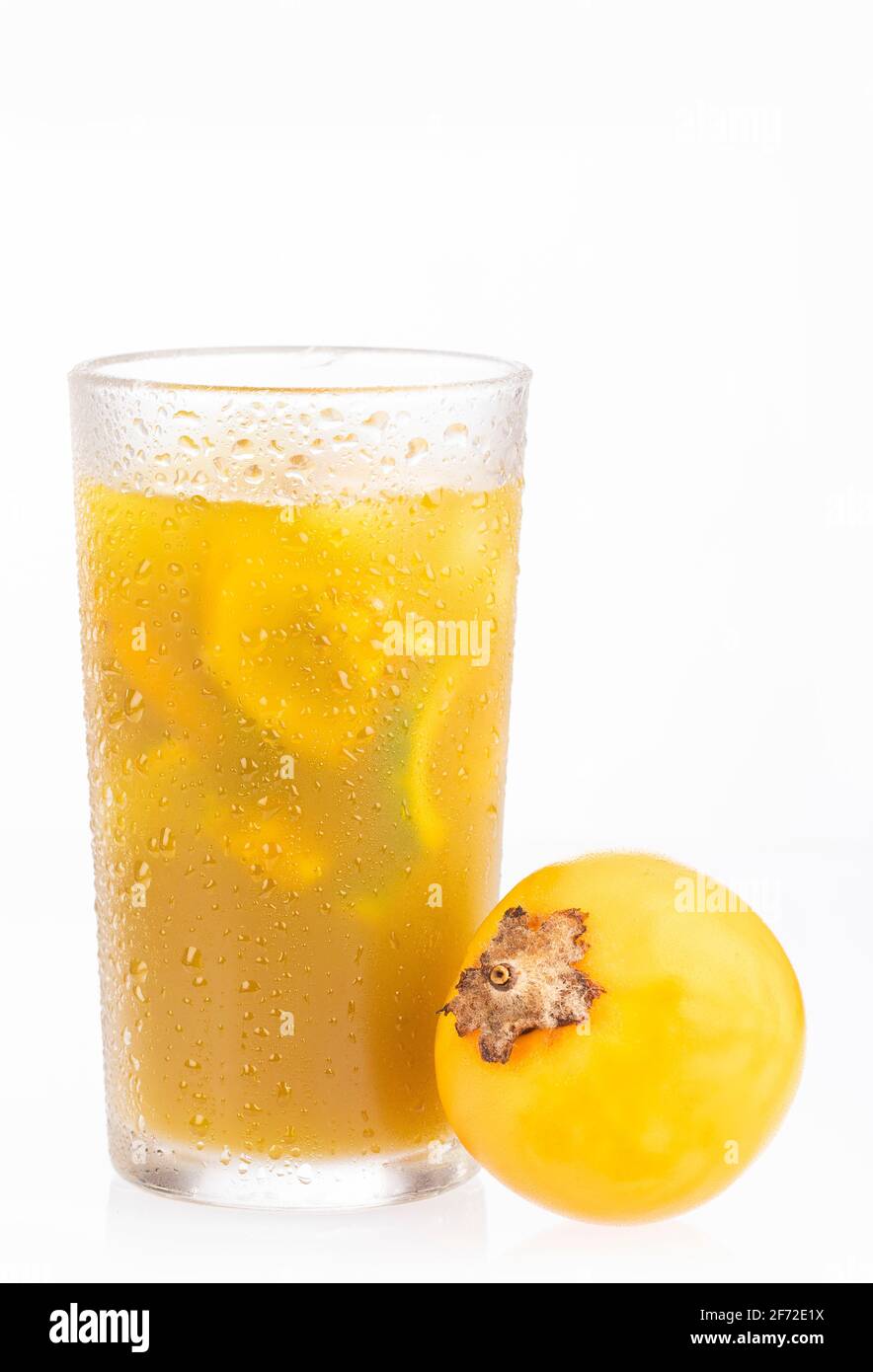 Traditional Colombian beverage made of juice and pieces of lulo ...