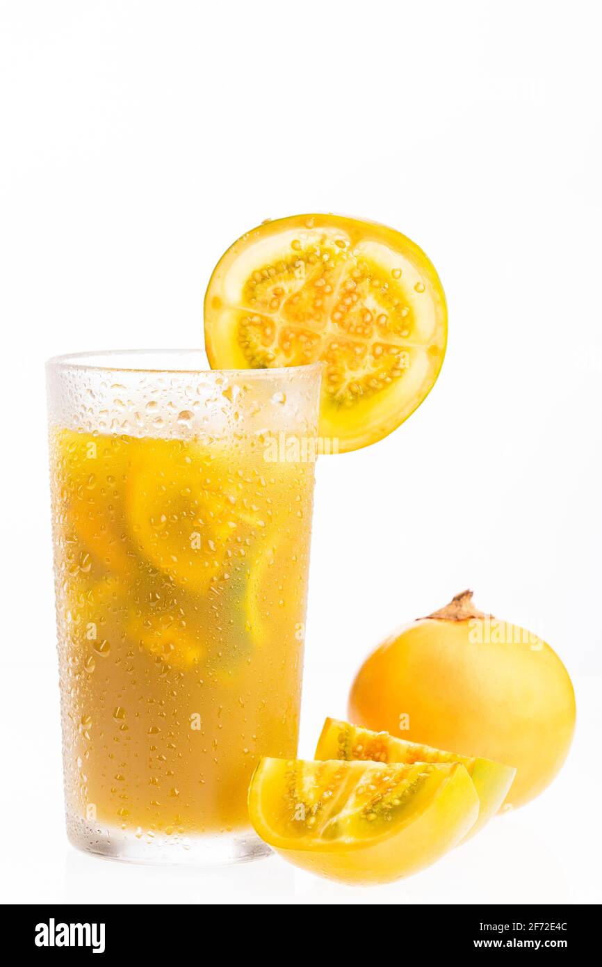 Traditional Colombian beverage made of juice and pieces of lulo ...